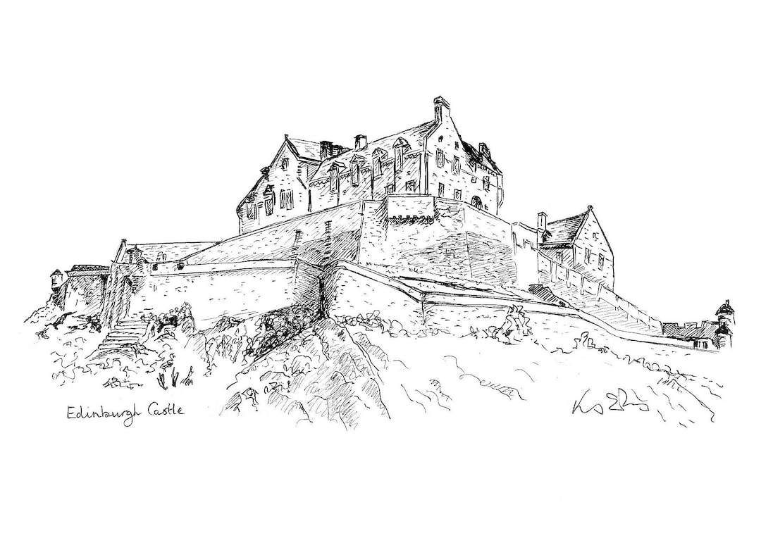 Edinburgh Castle Scotland Postcard Line Drawing - Etsy