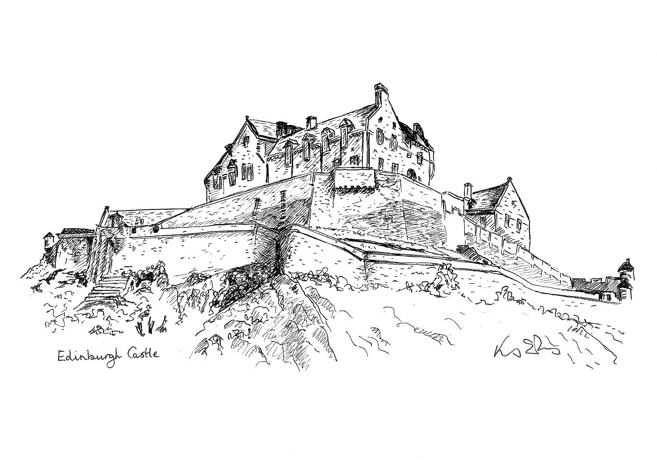 Edinburgh Castle Scotland Postcard Line Drawing | Etsy