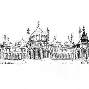 Brighton Royal Pavilion Postcard Line Drawing Illustration | Etsy