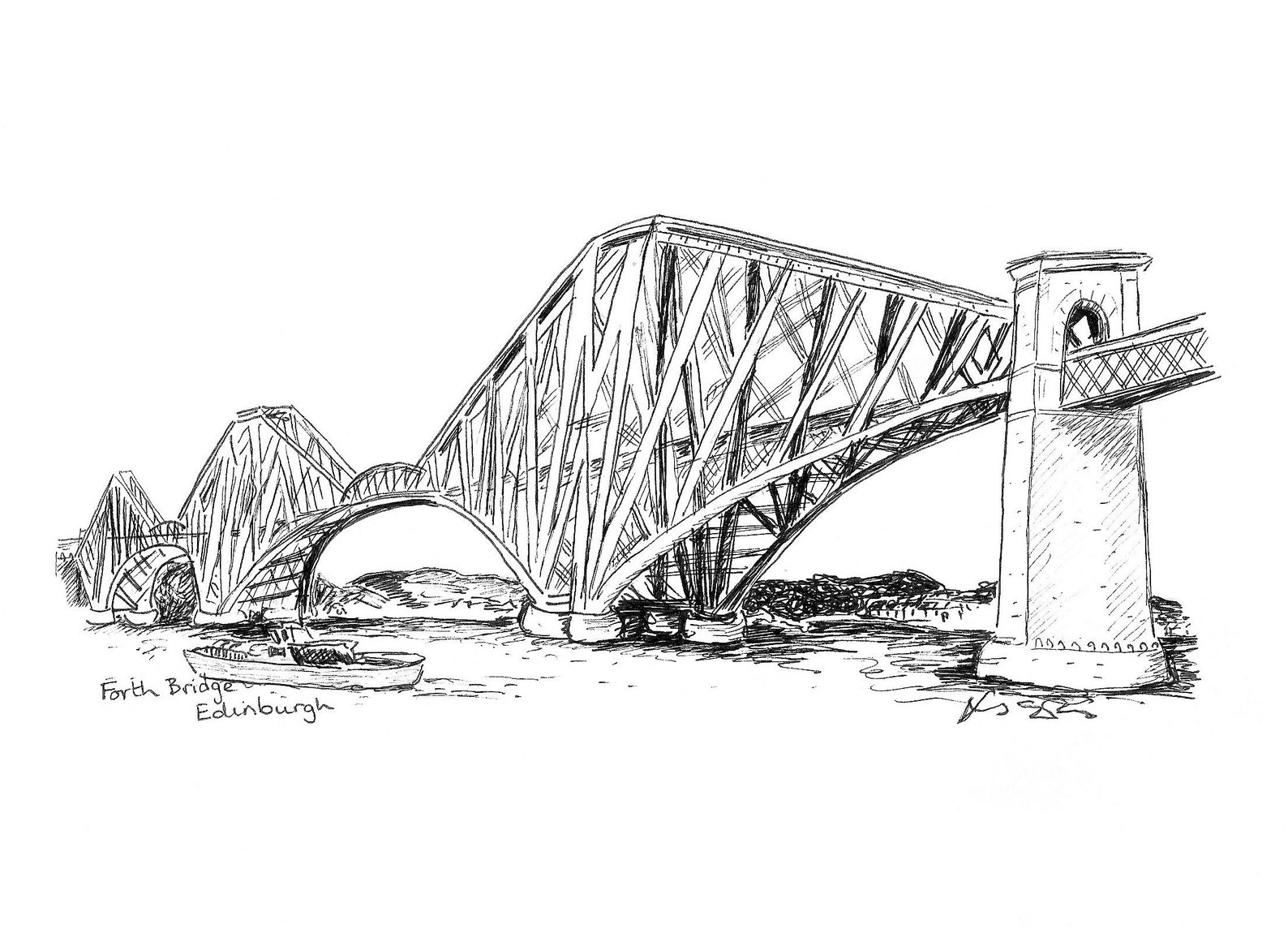 Forth Bridge Edinburgh Picture Line Drawing Illustration - Etsy UK