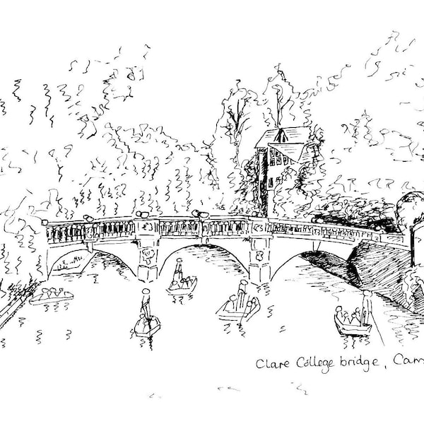 The Round Church Cambridge Print, Line Drawing Illustration, Black ...