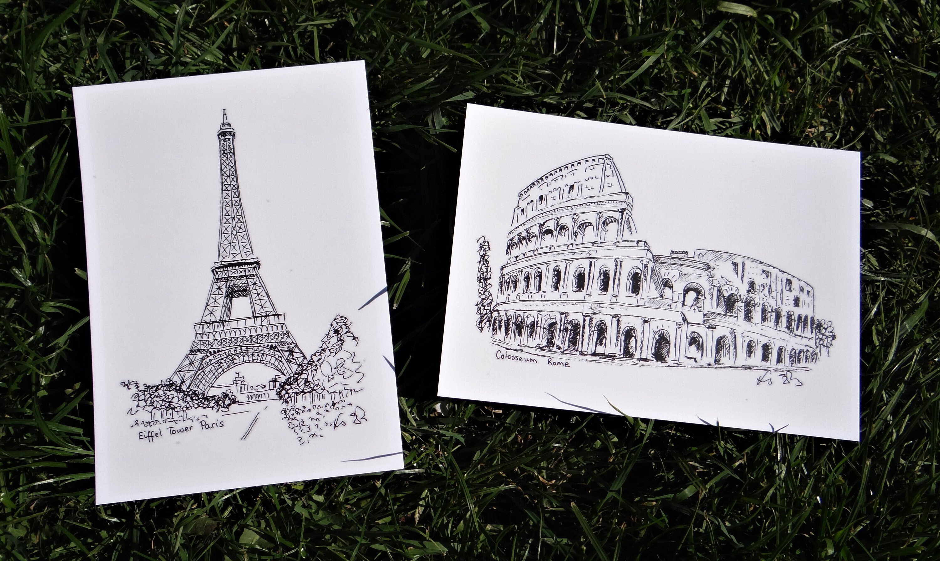 Eiffel Tower Postcard, Line Drawing Illustration, Black & White - Etsy