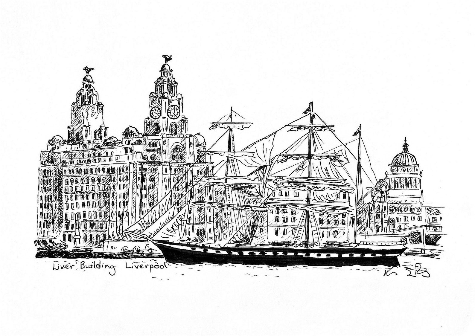 Liver Building Liverpool Postcard Line Drawing Illustration - Etsy