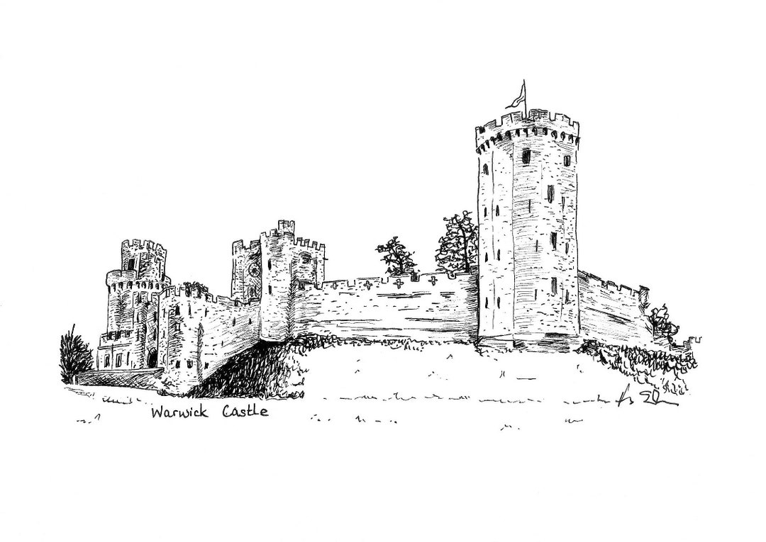 Warwick Castle Picture Line Drawing Illustration Black & - Etsy