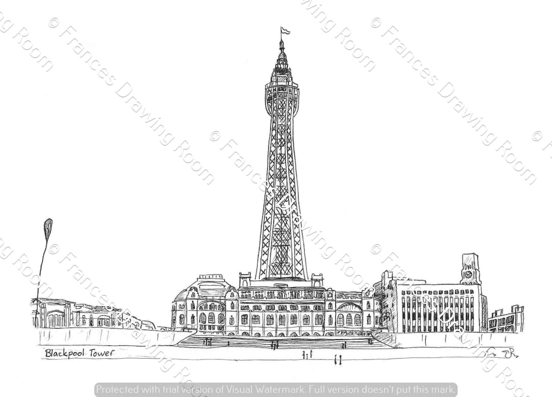 Blackpool Tower Picture, Line Drawing Illustration, Black & White - Etsy