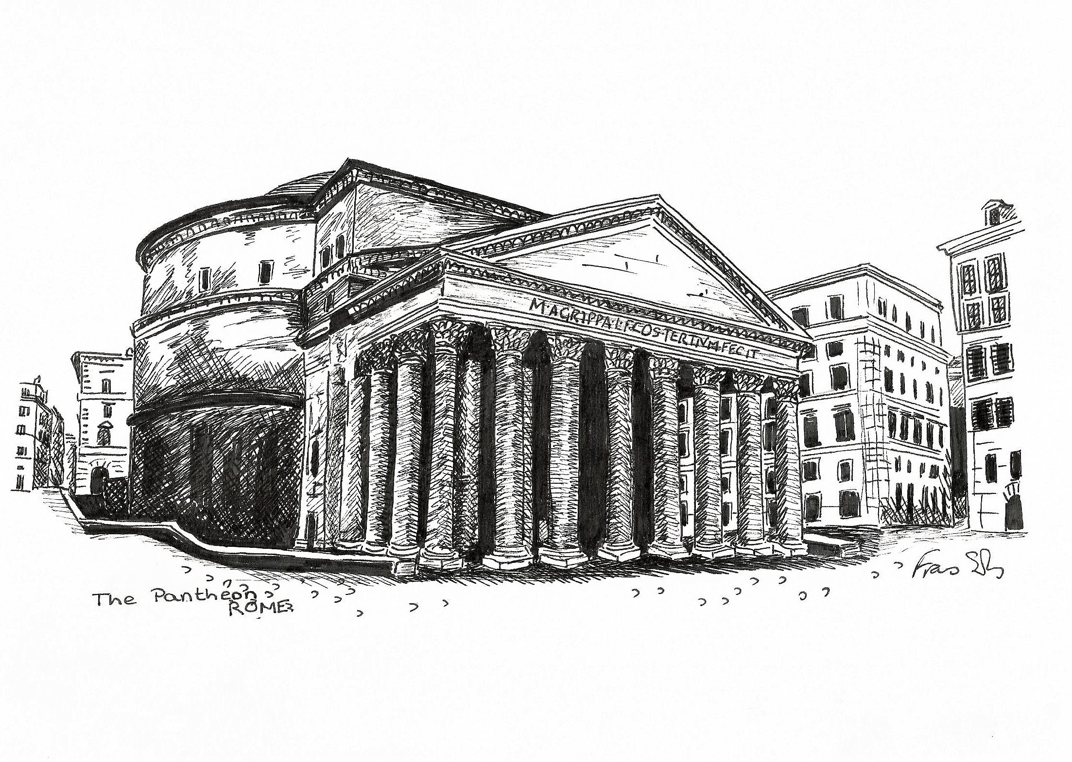 The Pantheon Rome Postcard Line Drawing Illustration Black - Etsy UK
