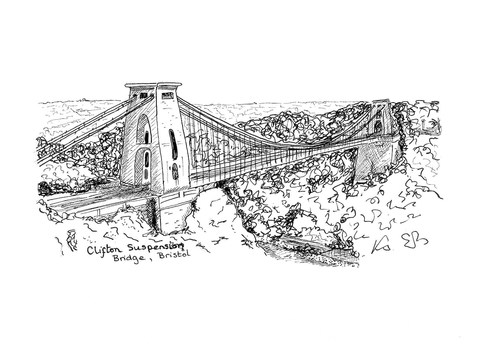 Clifton Suspension Bridge Bristol Print Line Drawing - Etsy.de