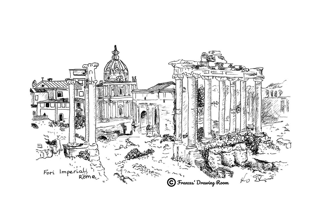 Fori Imperiali Rome Italy Picture Line Drawing Illustration - Etsy
