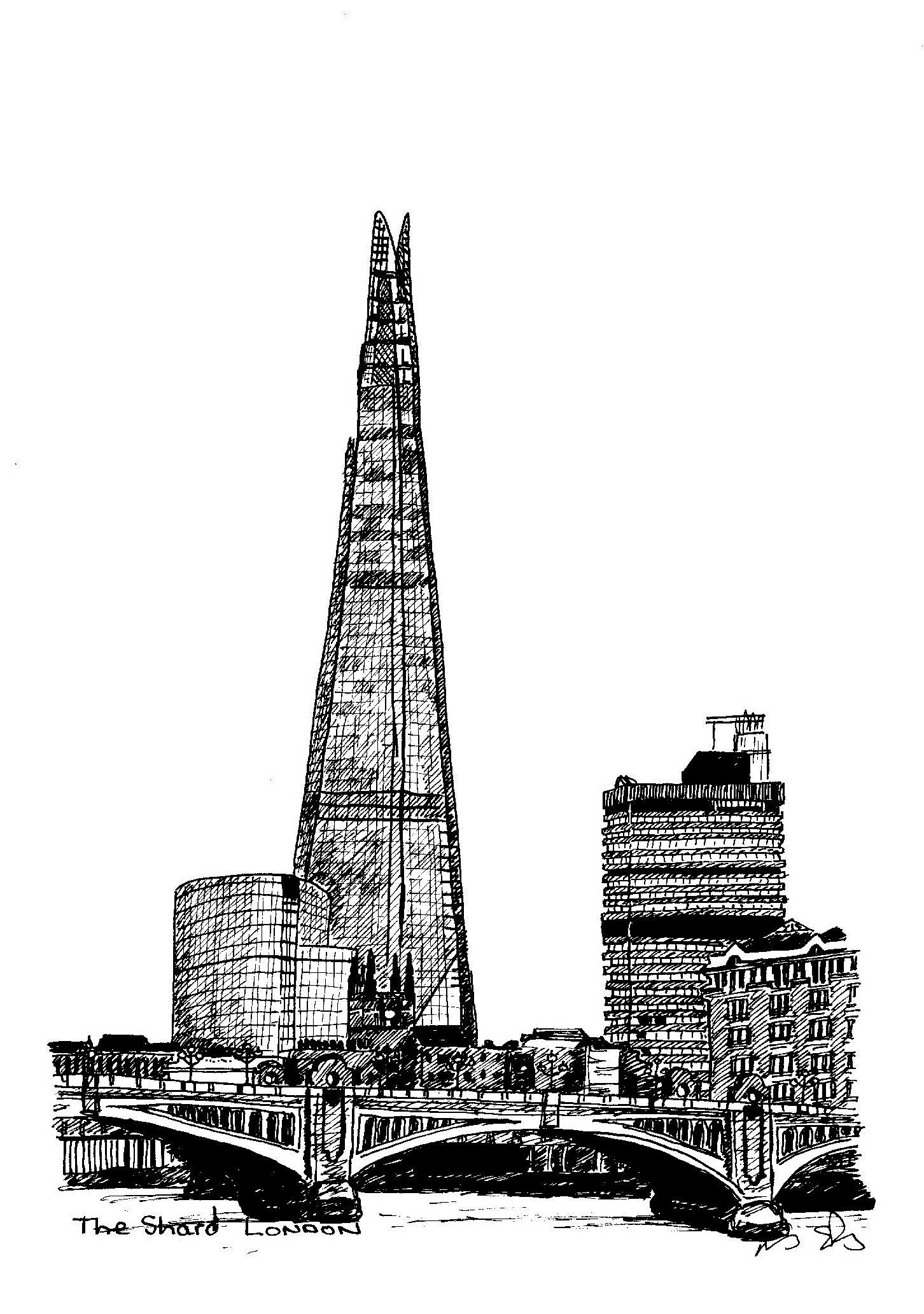 The Shard Print, Line Drawing Illustration, Black & White - Etsy.de