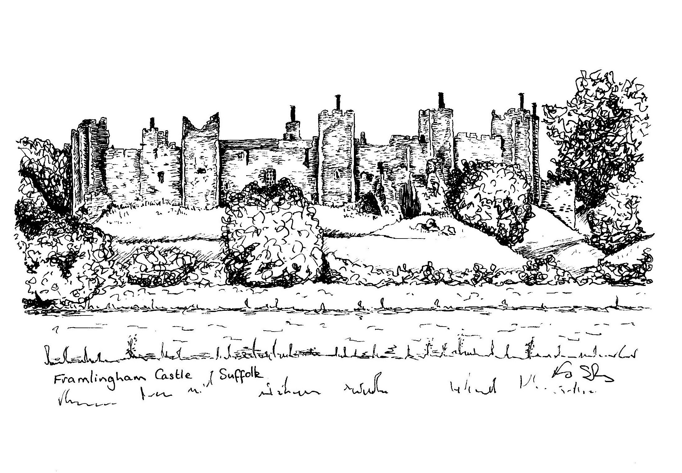 Framlingham Castle Suffolk Print Line Drawing Illustration - Etsy Ireland