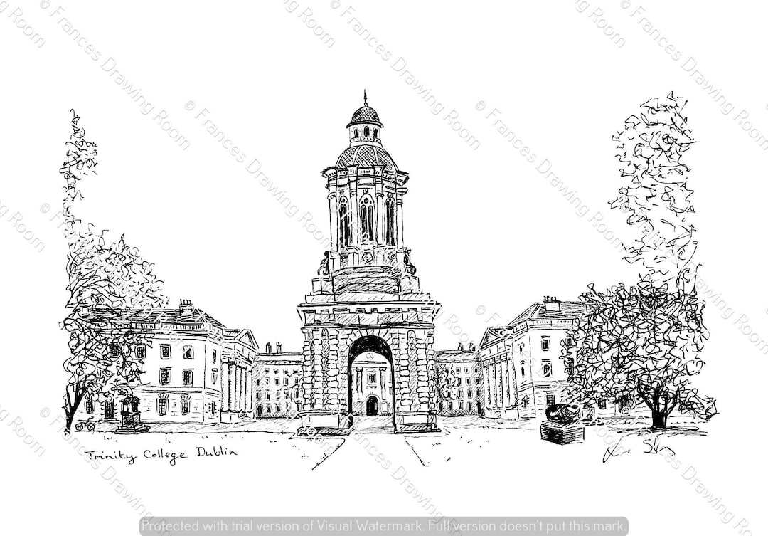 Trinity College, Dublin, Ireland Picture, Line Drawing Illustration ...