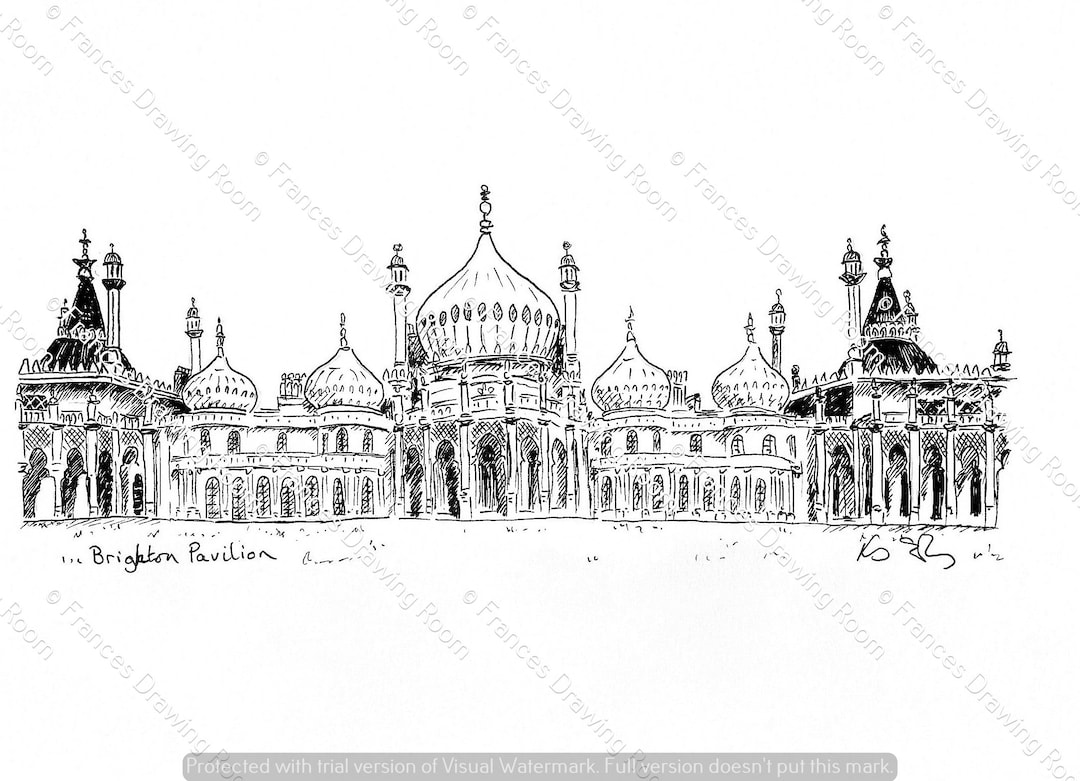 Brighton Royal Pavilion Postcard, Line Drawing Illustration, Black ...