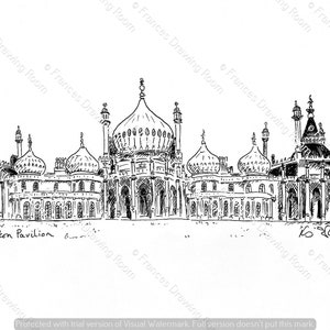 Brighton Royal Pavilion Postcard, Line Drawing Illustration, Black ...
