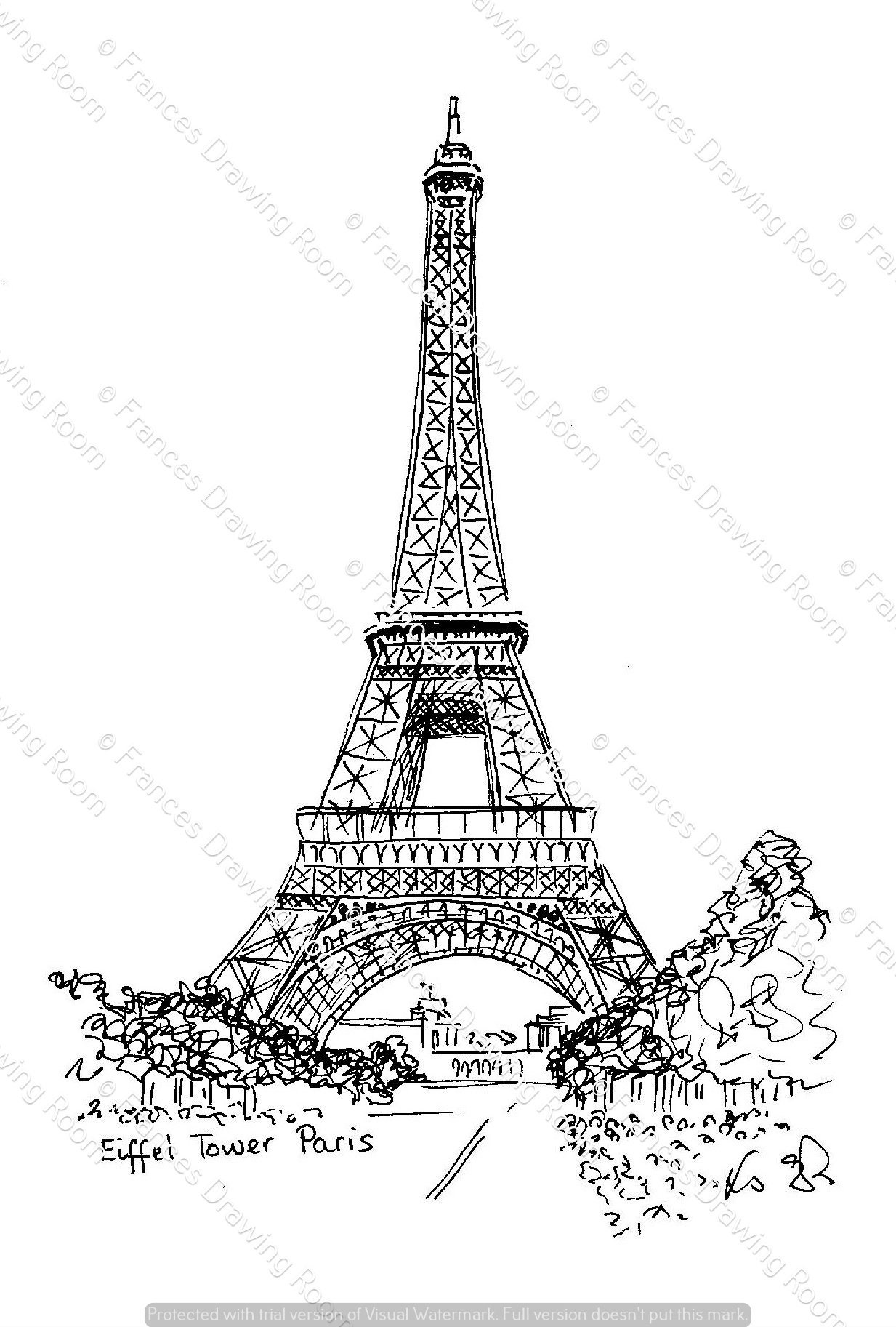Eiffel Tower, Paris Print, Line Drawing Illustration, Black & White - Etsy