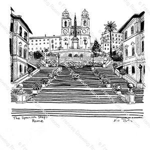 The Spanish Steps, Rome Picture, Line Drawing Illustration, Black ...