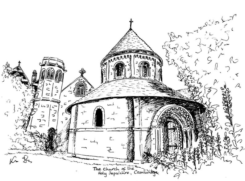The Round Church Cambridge Original Picture, Line Drawing Illustration ...