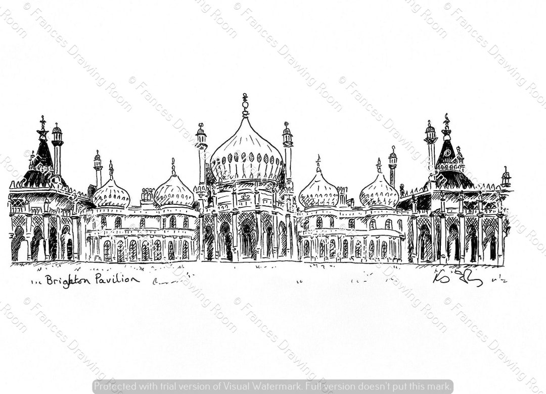 Brighton Royal Pavilion Print, Line Drawing Illustration, Black & White ...