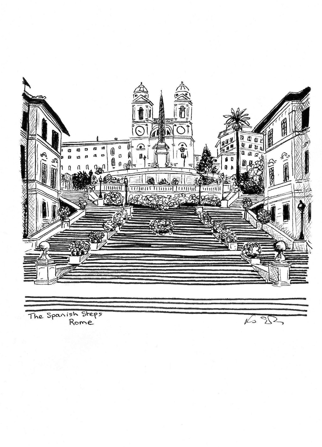 The Spanish Steps Rome Picture Line Drawing Illustration - Etsy
