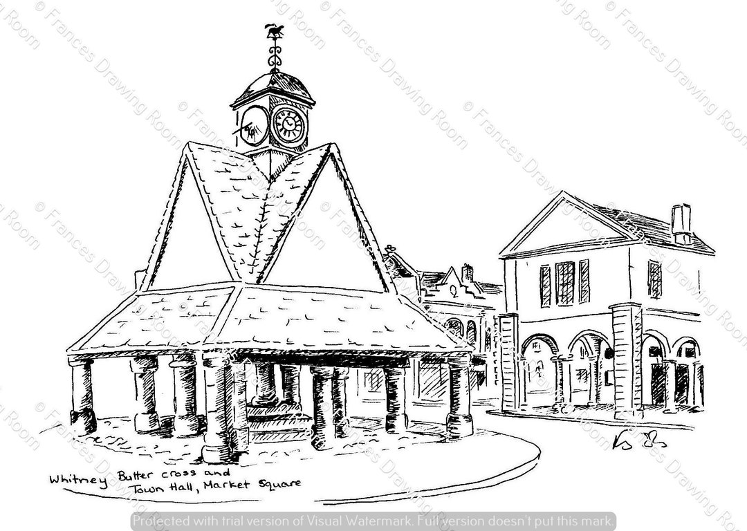 Witney Butter Cross, Oxfordshire Picture, Line Drawing Illustration ...