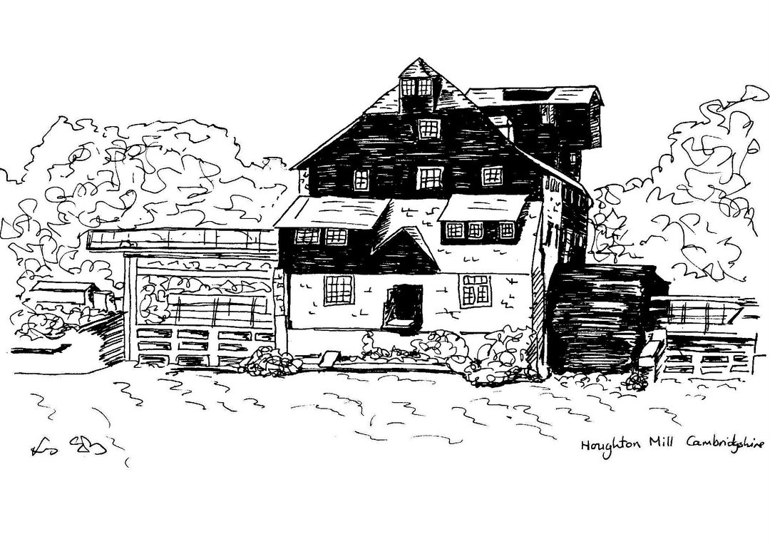 Houghton Mill Postcard, Line Drawing Illustration, Black & White - Etsy