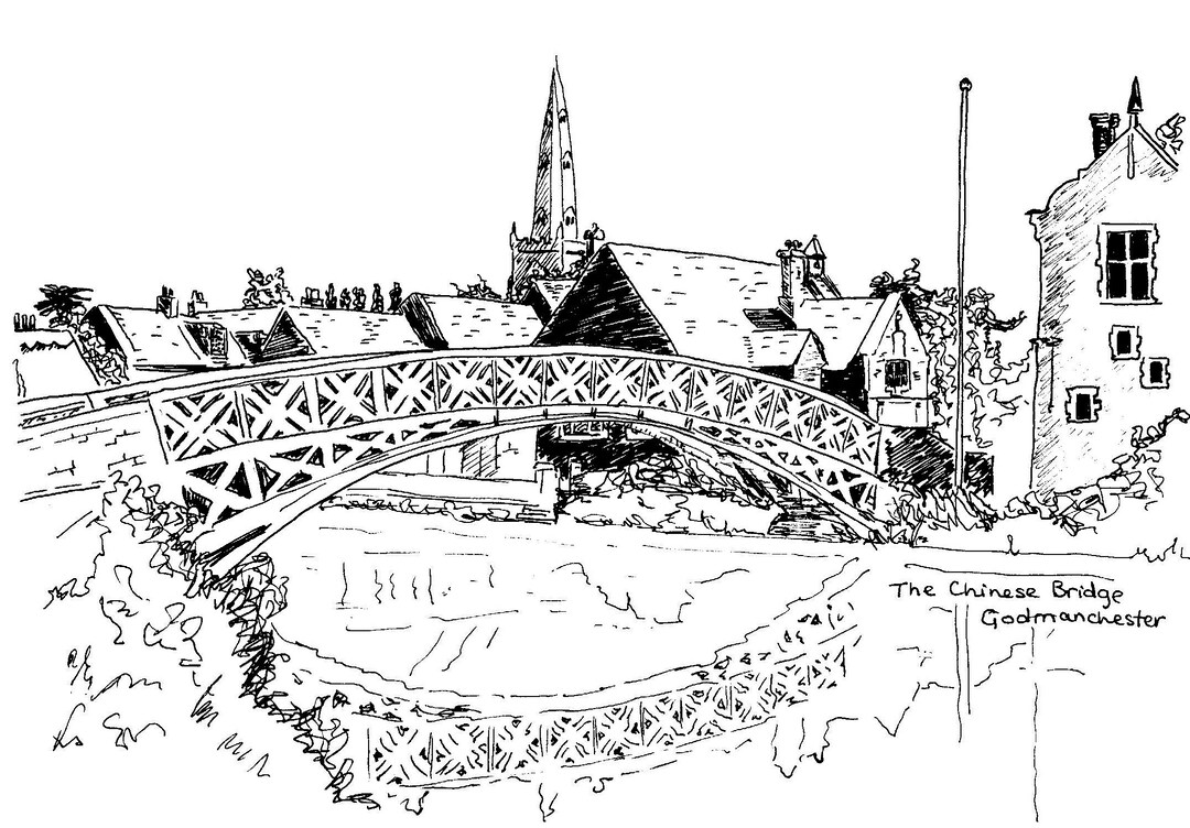 The Chinese Bridge Godmanchester Postcard Line Drawing - Etsy
