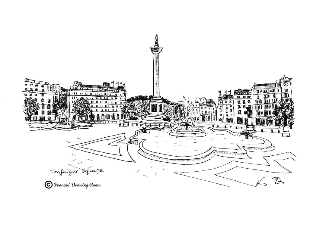 Trafalgar Square, London Picture, Line Drawing Illustration, Black ...