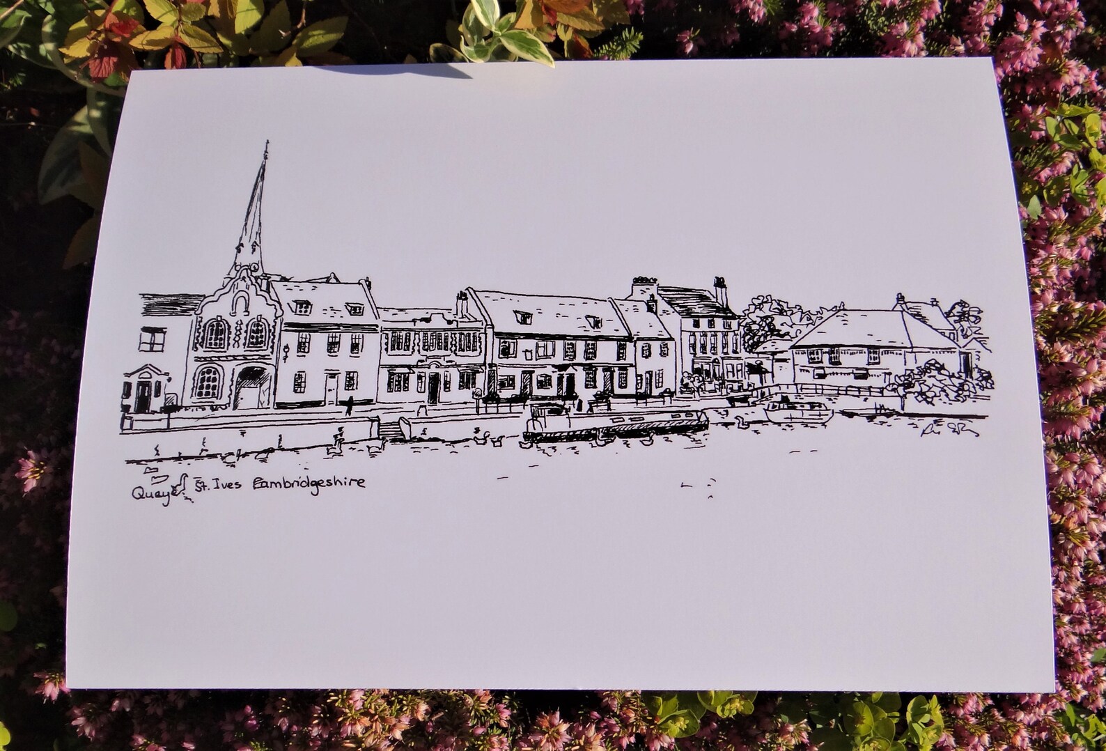 St. Ives Quay, Cambridgeshire Print, Line Drawing Illustration, Black ...