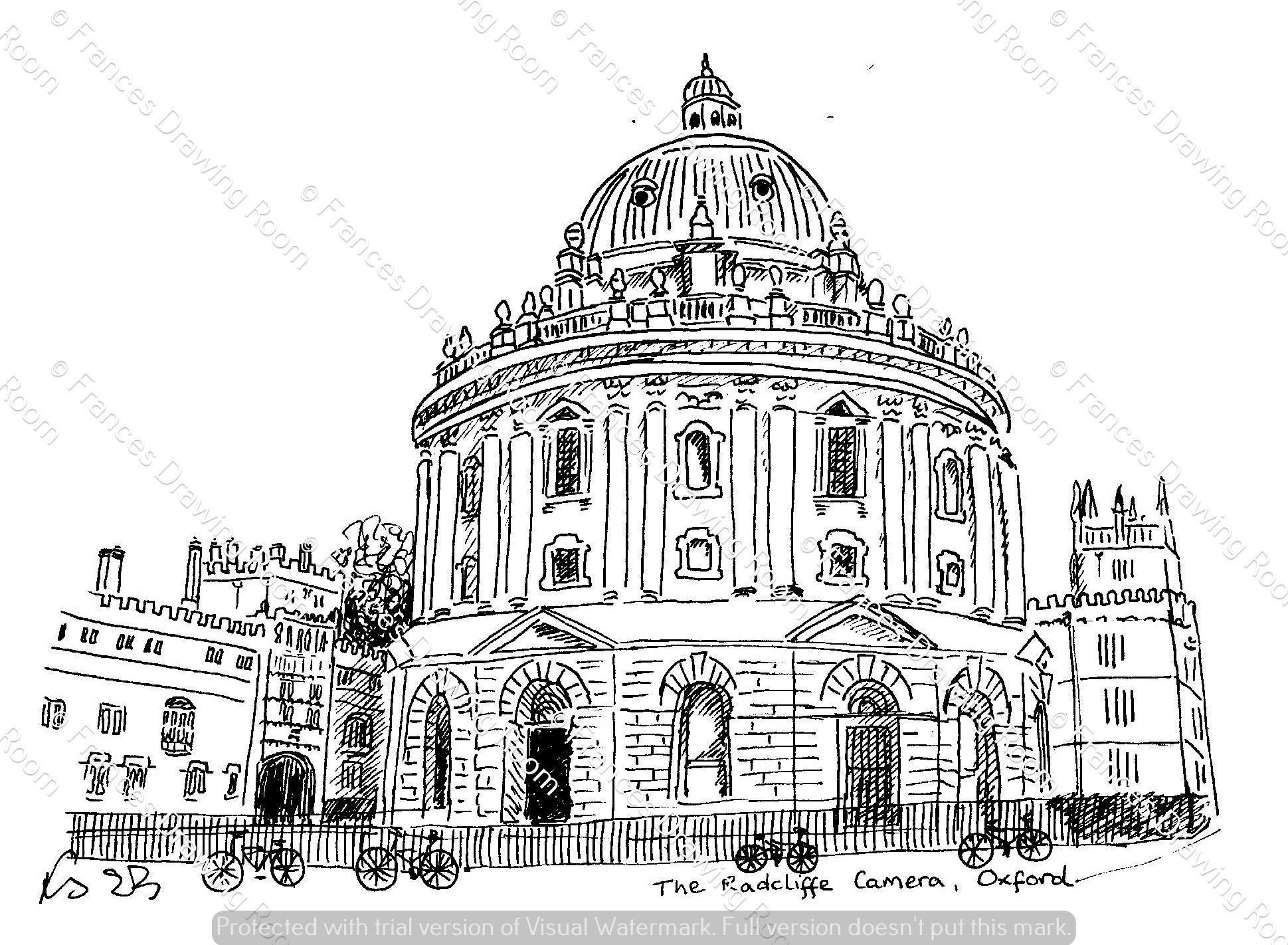 The Radcliffe Camera, Oxford Print, Line Drawing Illustration, Black ...