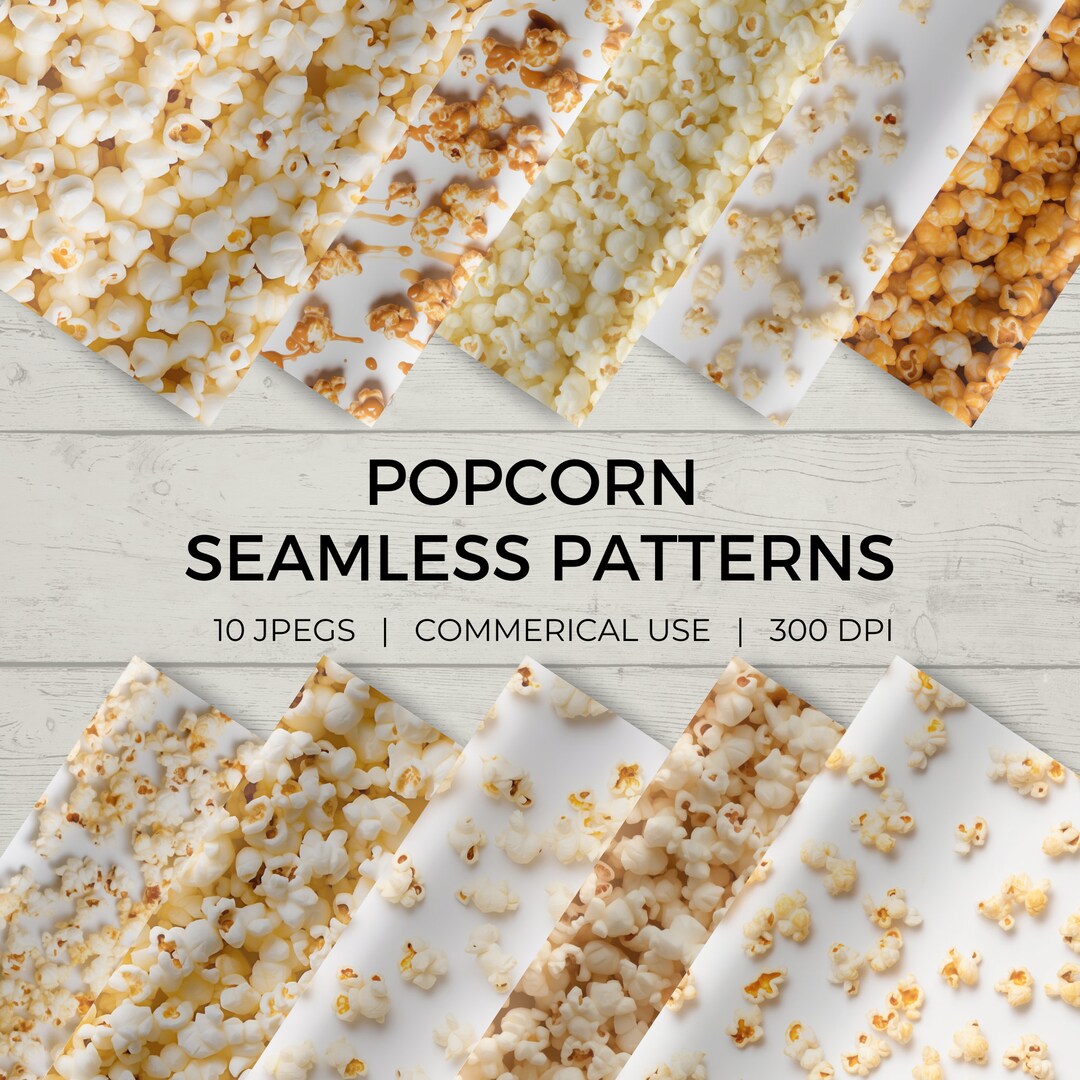10 Realistic Popcorn Seamless Patterns Commercial Use Digital Download ...