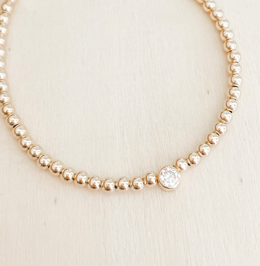 The Sol Bracelet | Diamond Solitaire Beaded Bracelet - Etsy