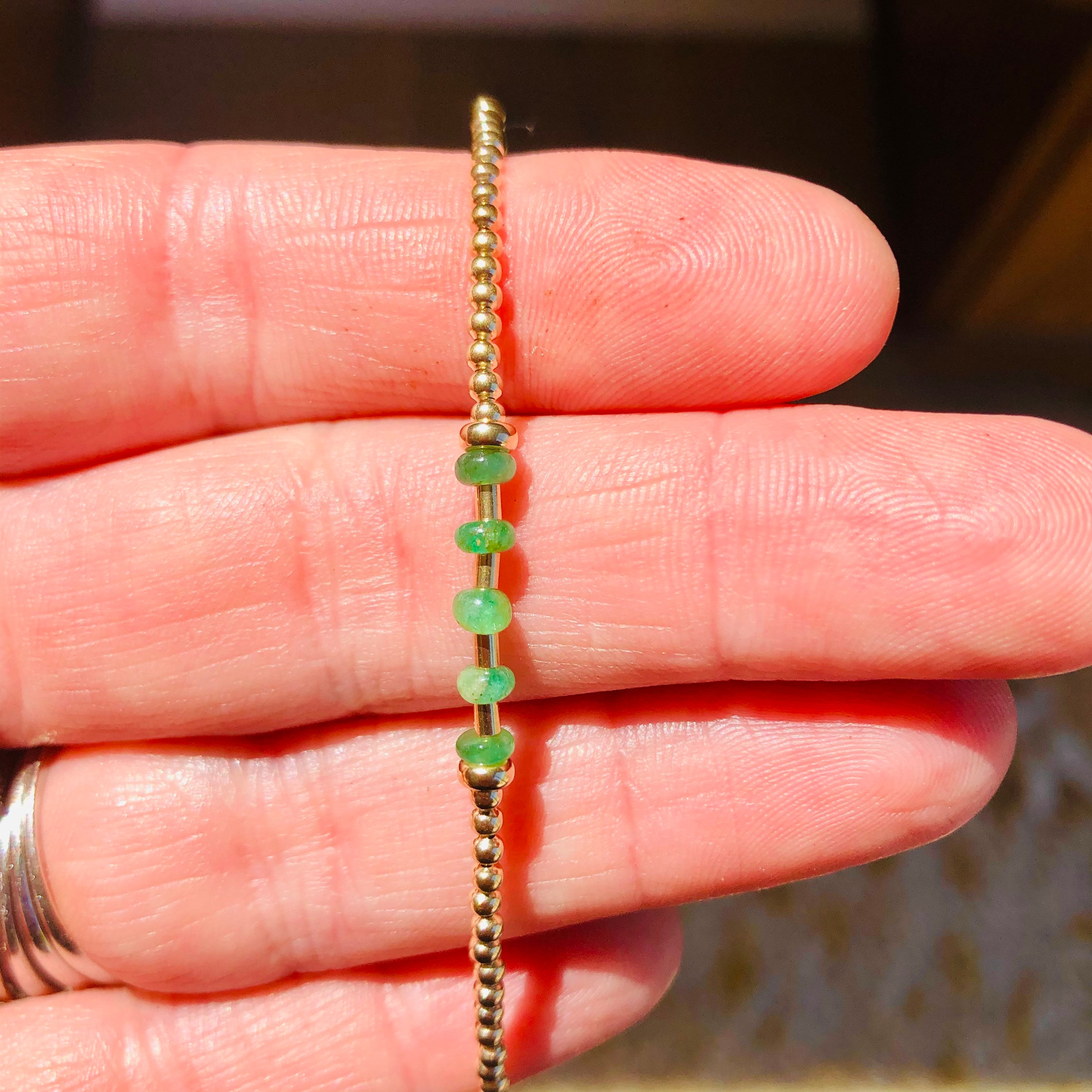 The May Bracelet Emerald and Pure 14k Gold Round Bead - Etsy