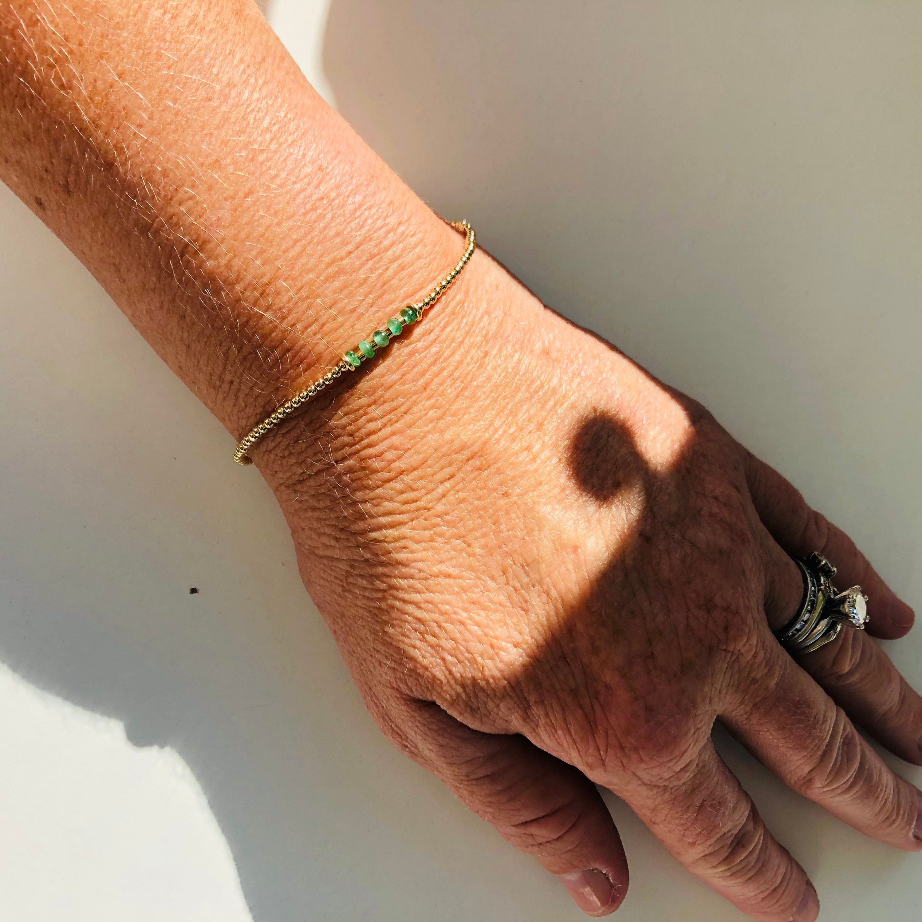 The May Bracelet Emerald and Pure 14k Gold Round Bead - Etsy