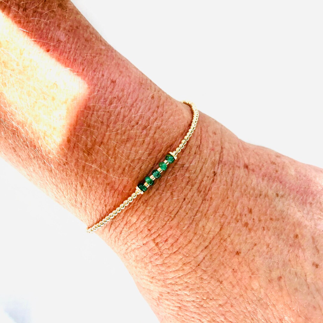 The May Bracelet | Emerald and Pure 14k Gold Round Bead Bracelet | May ...