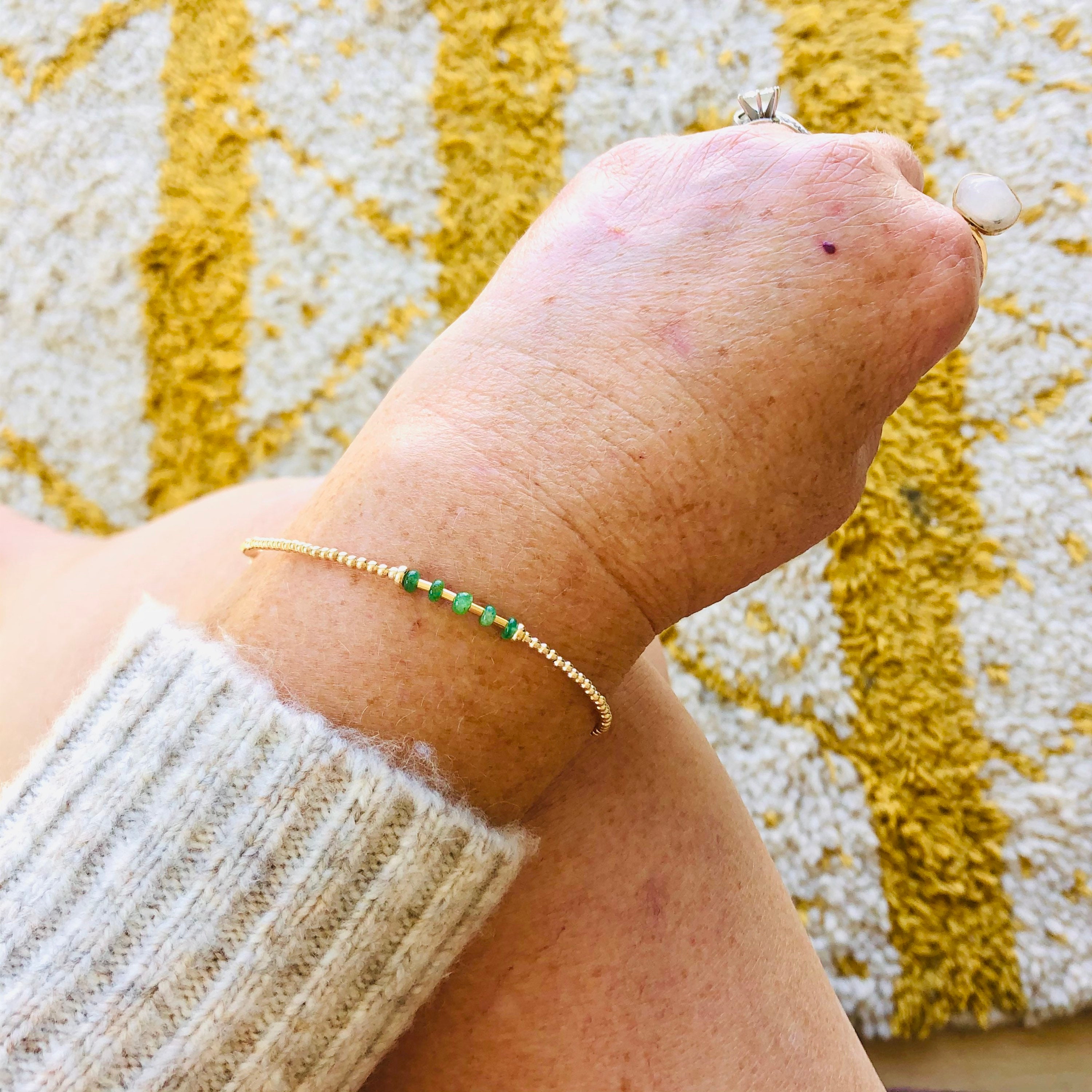 The May Bracelet Emerald and Pure 14k Gold Round Bead | Etsy