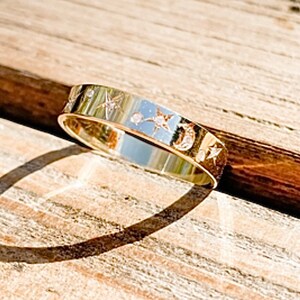 My Night Sky Ring | Hand Engraved Diamond Moon and Star Ring - Etsy