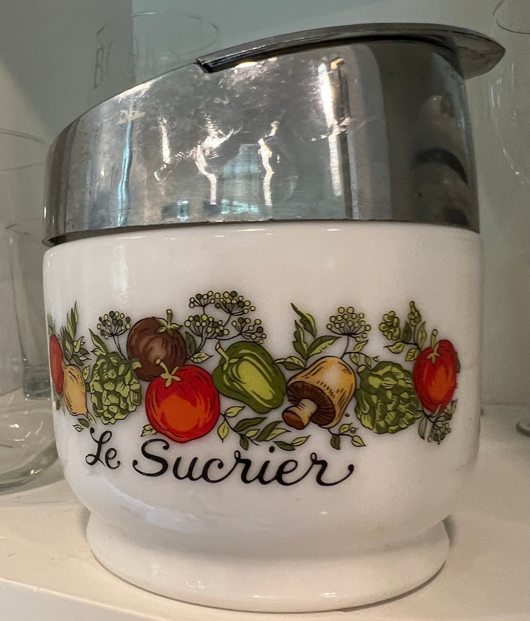 Vintage Gemco Milk Glass Le Sucrier Sugar Bowl 1970s Spice of Life ...