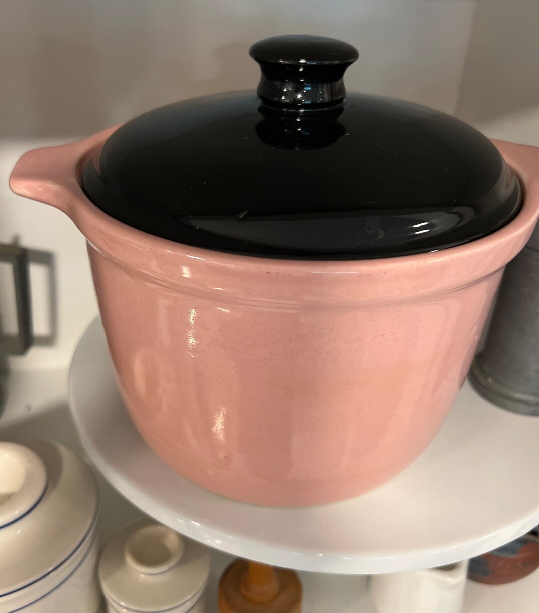Vintage Pink Cronin Pottery Bake Bean Pot With Black Lid Ceramic ...