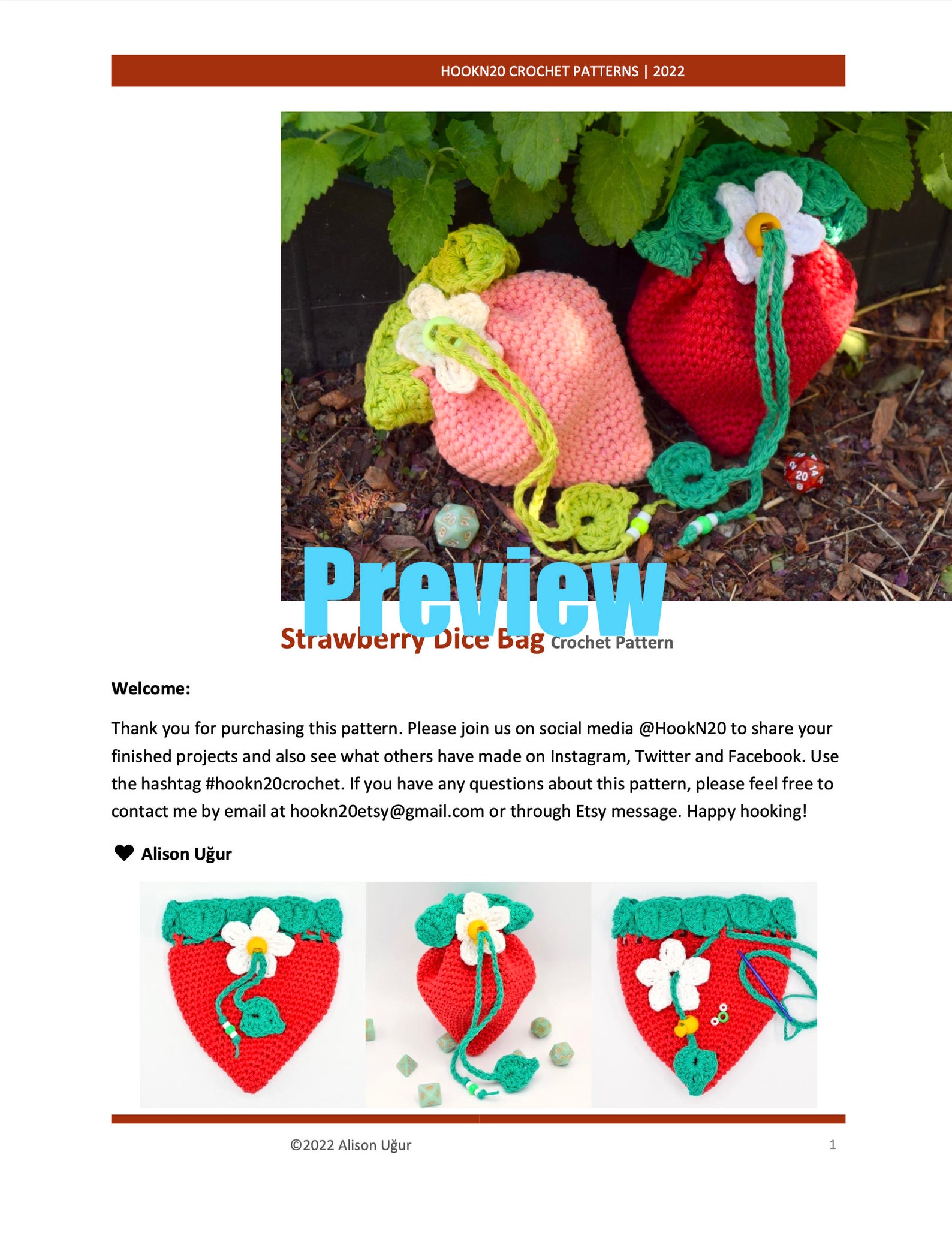 Strawberry Dice Bag Crochet Pattern - Beginner to Intermediate - Etsy