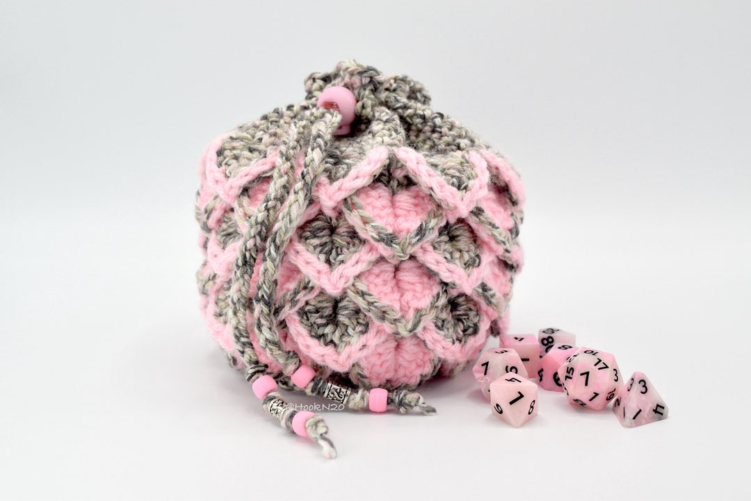 Dice Bag Pebble Pink Dragon Scale - D&D - TTRPG - Large Crochet Dice ...