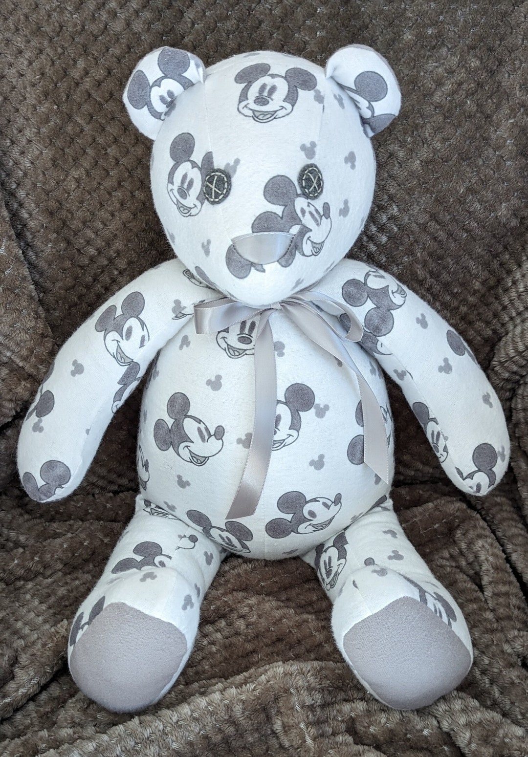 Stuffed Teddy Bear - Mickey Mouse (gray and White) - Etsy