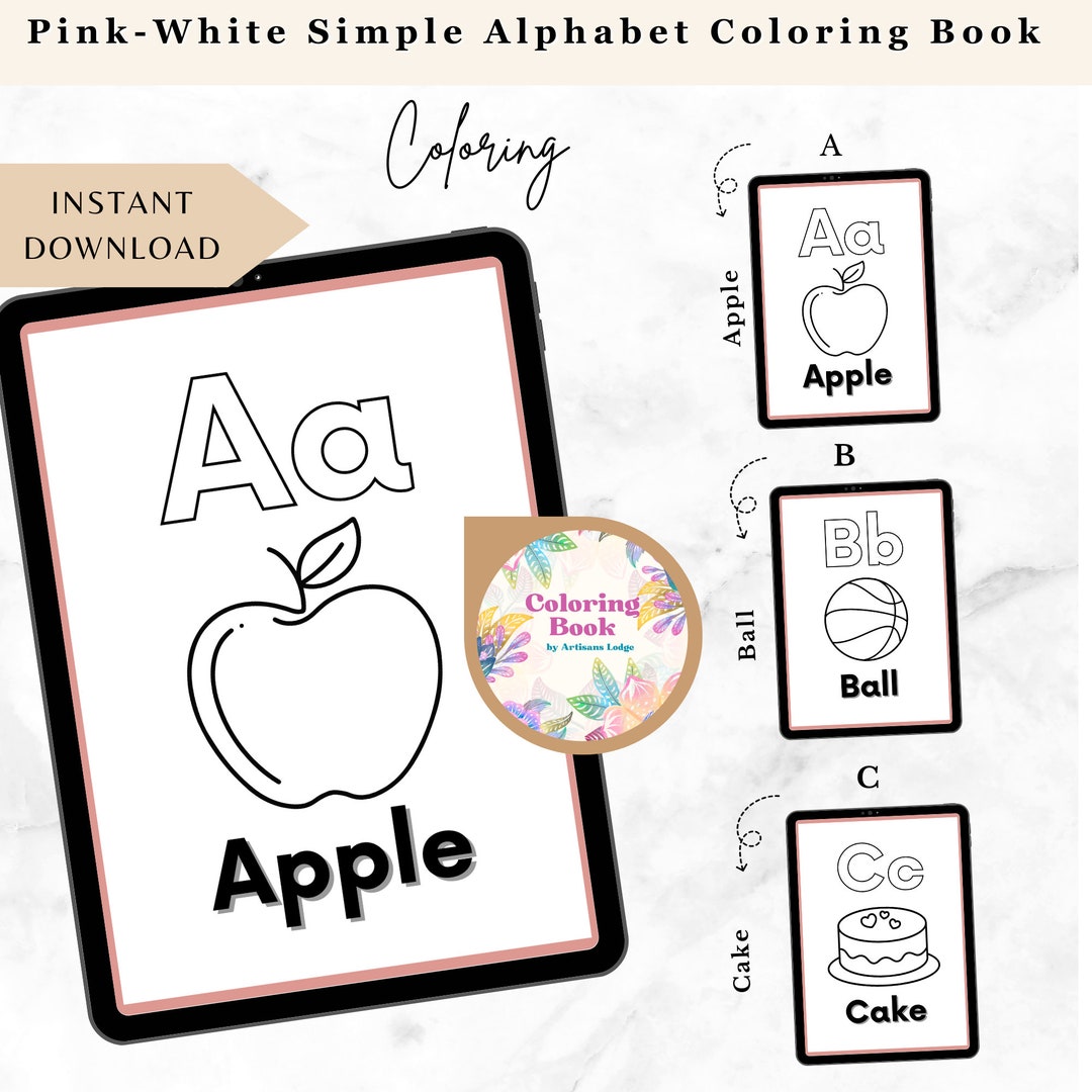 Pink White Simple Alphabet Coloring Book Kids Coloring Book Kids ...