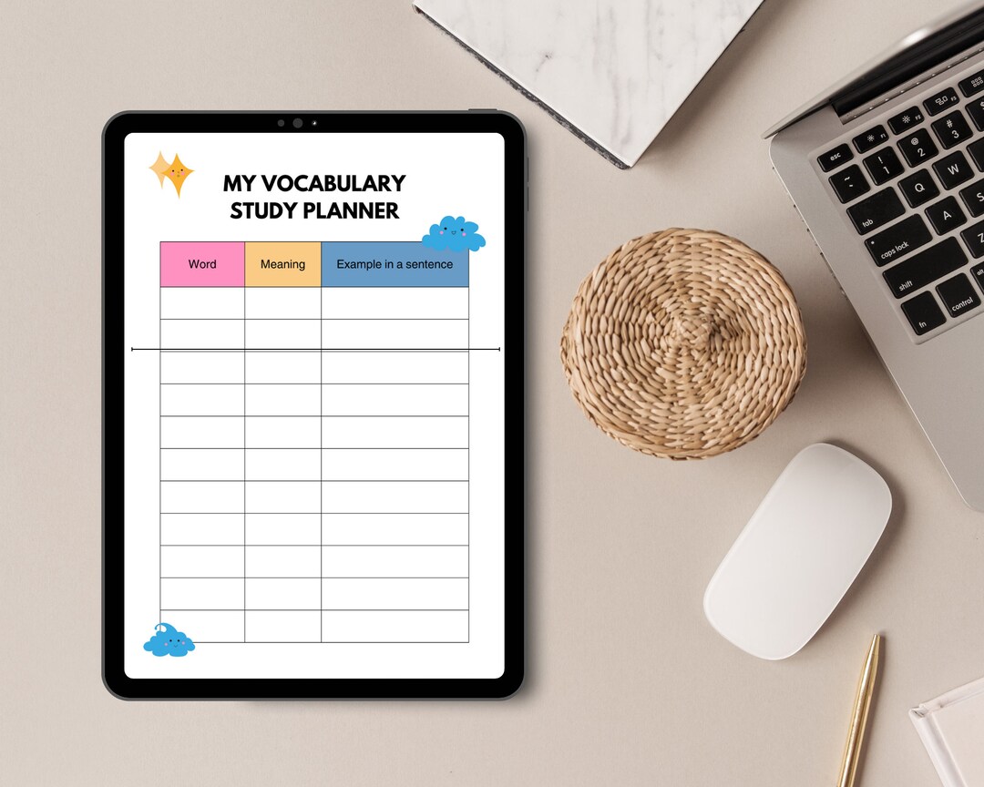 English Vocabulary Planner Worksheet in Blue Pink White Simple Style ...