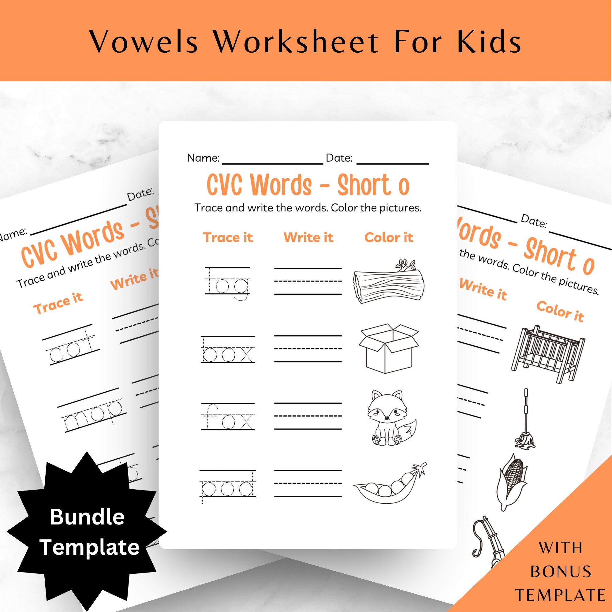 CVC Short Vowel Worksheet for Kindergarten Reading Digital Download ...