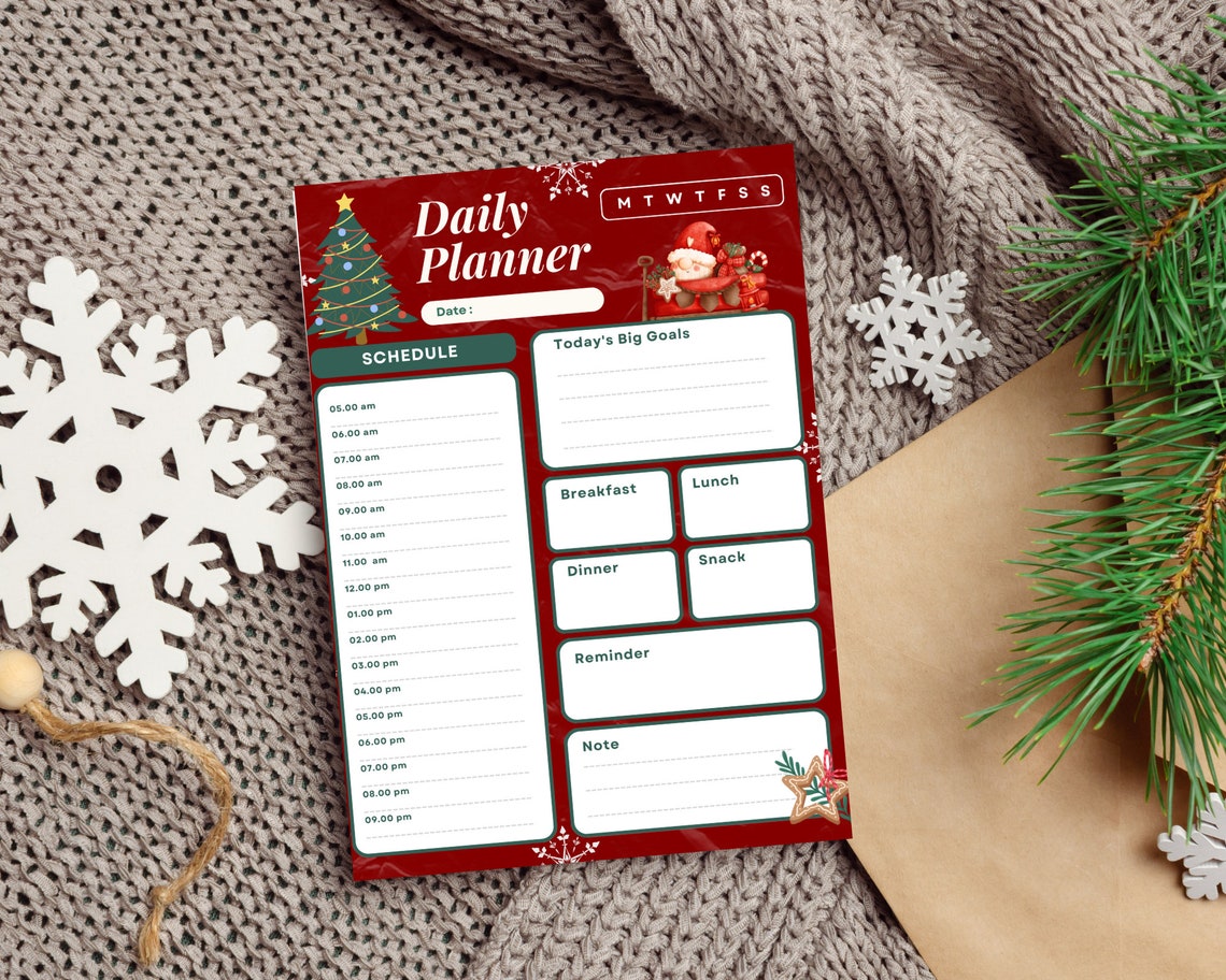 Red Modern Playful Christmas Daily Planner Christmas to Do List Digital ...