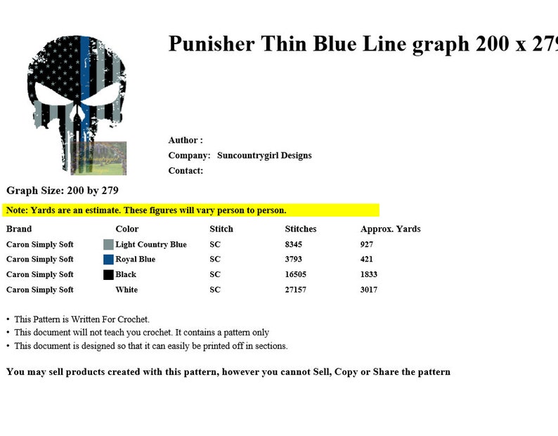 Punisher Thin Blue Line 200 X 279 Graph Pattern - Etsy
