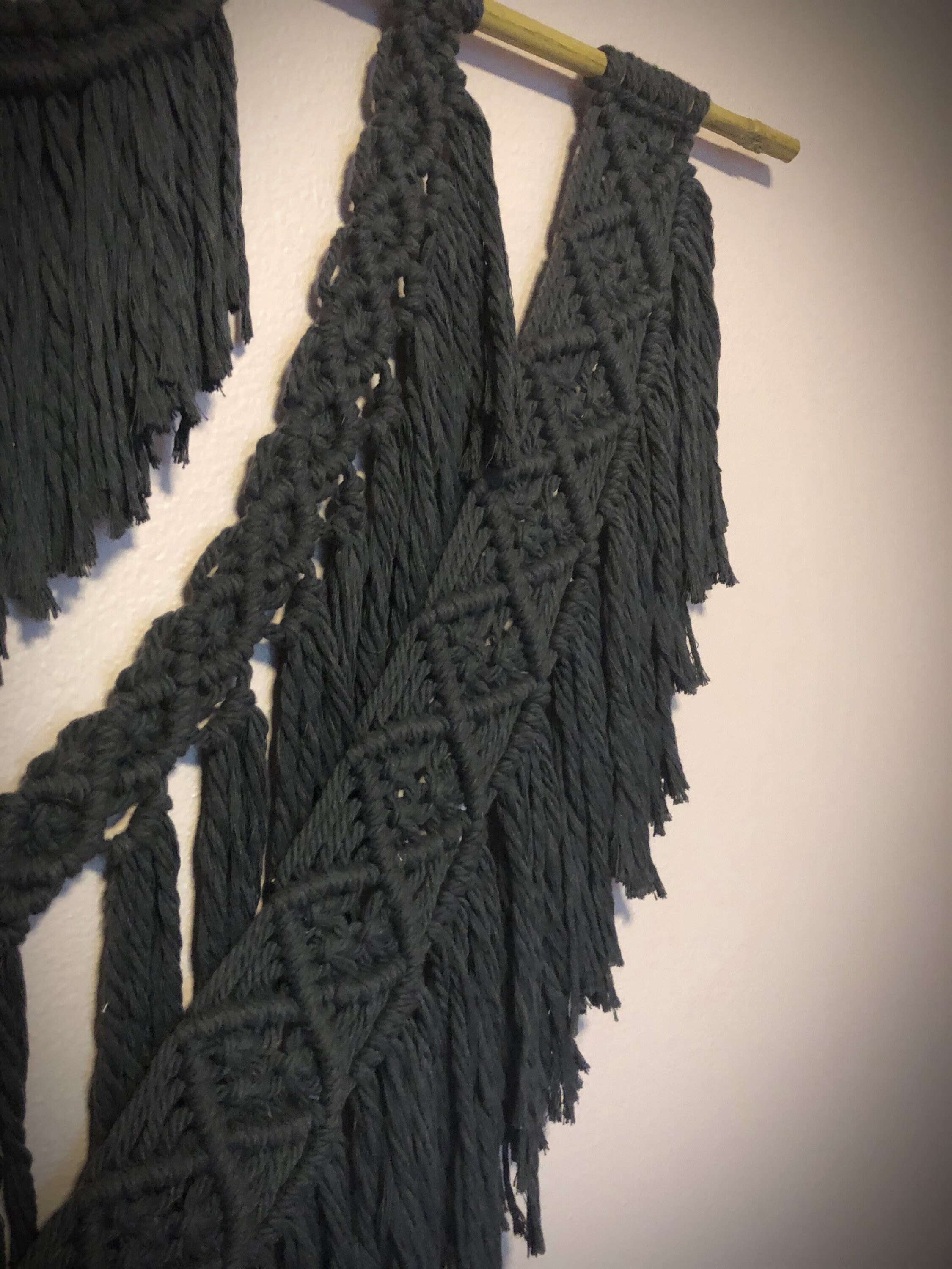 Large Dark Gray Macrame Wall Hanging on Maui Bamboo - Etsy