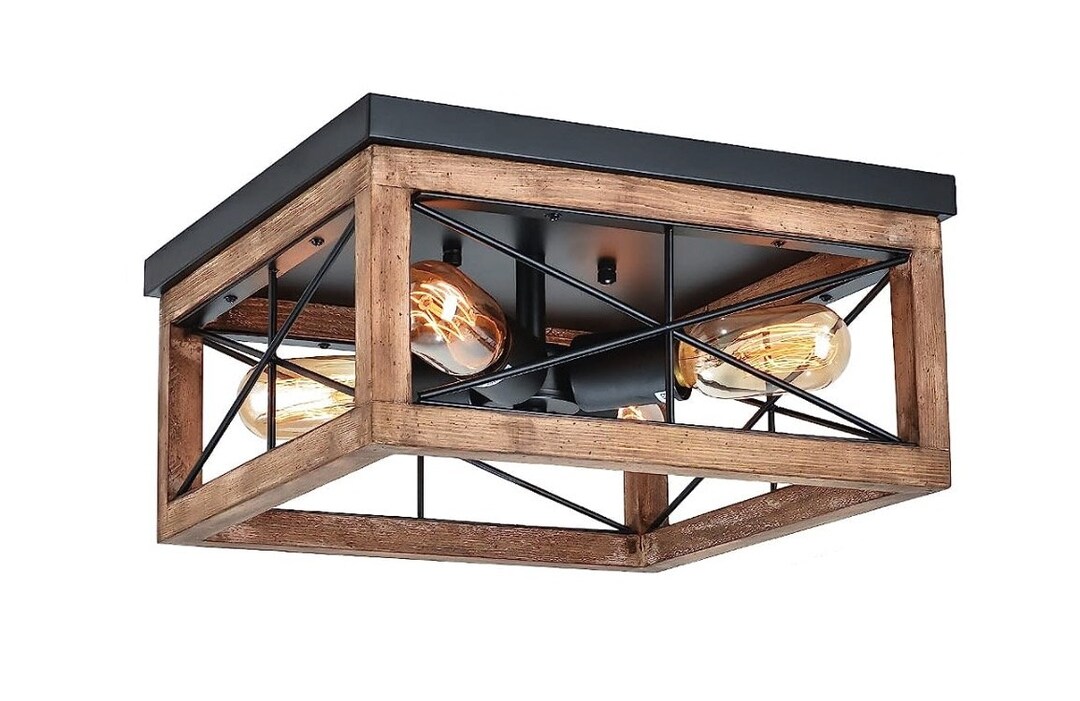 Rustic 4-light Wood Ceiling Light Farmhouse Semi Flush Mount - Etsy