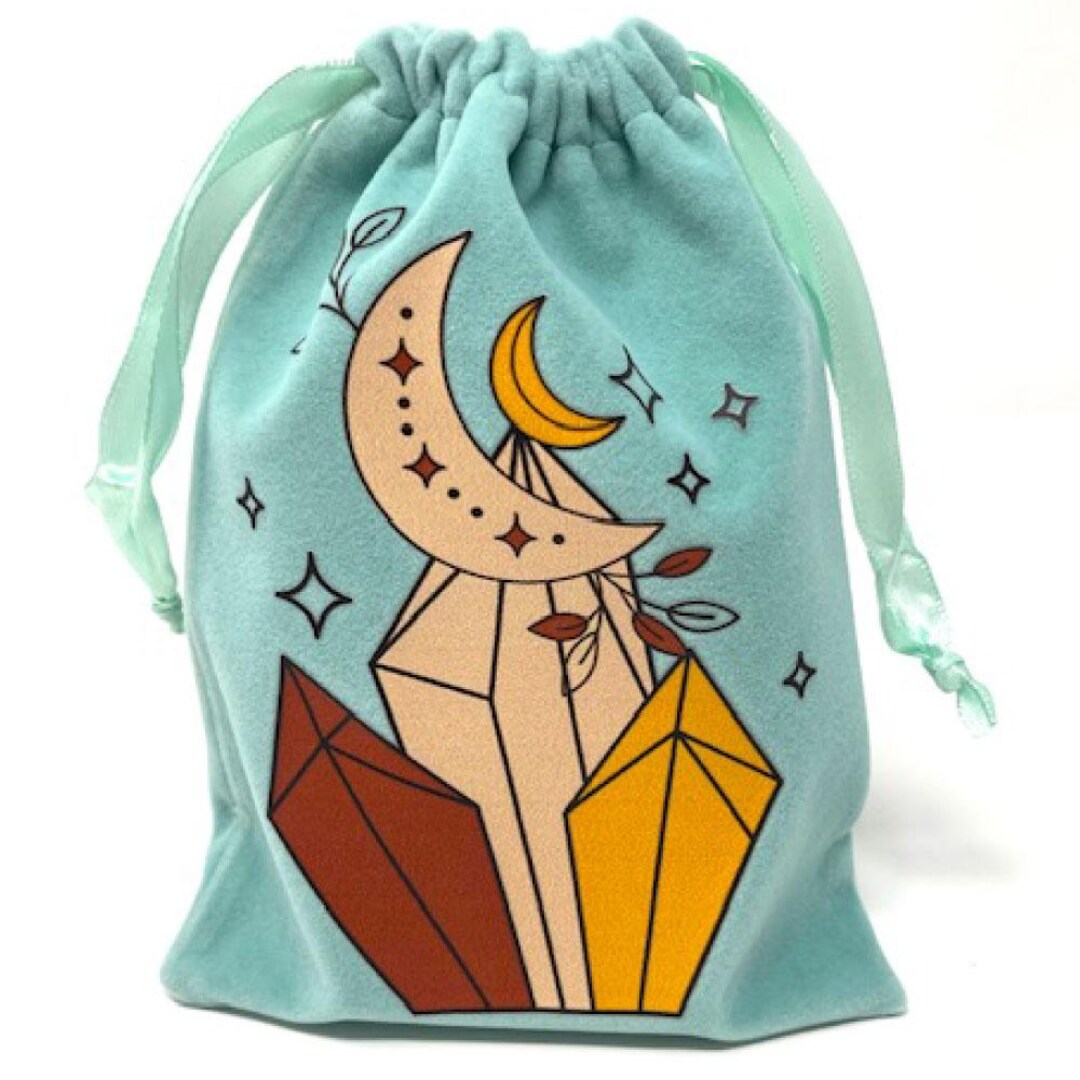 Green Crystals DTF Printed Pouch Velvet Drawstring Bag for Jewelry ...