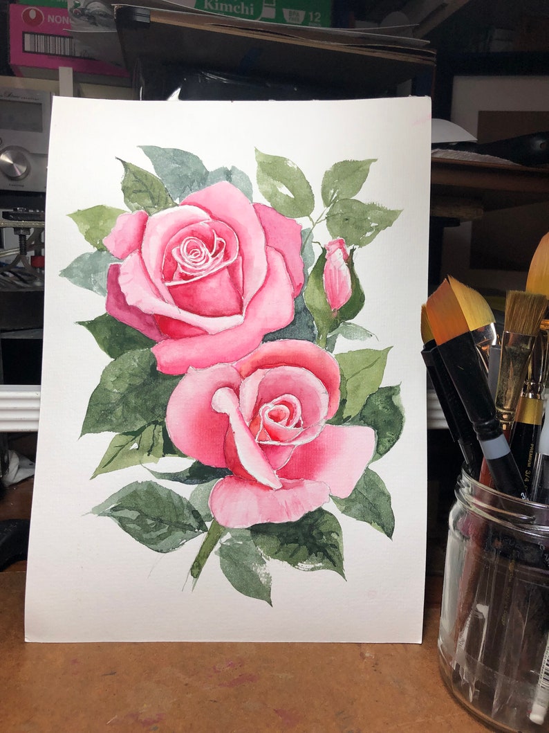 ORIGINAL Pink Roses Watercolor 8-1/4 X 11-1/2 Inches, Unframed. - Etsy