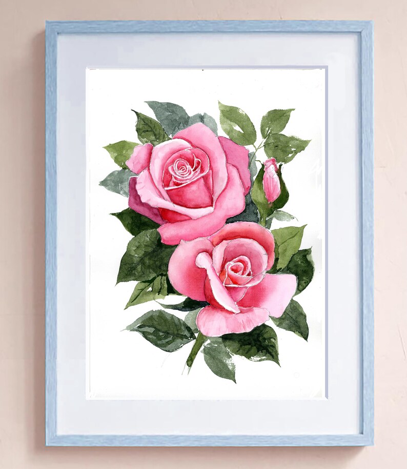 ORIGINAL Pink Roses Watercolor 8-1/4 X 11-1/2 Inches, Unframed. - Etsy